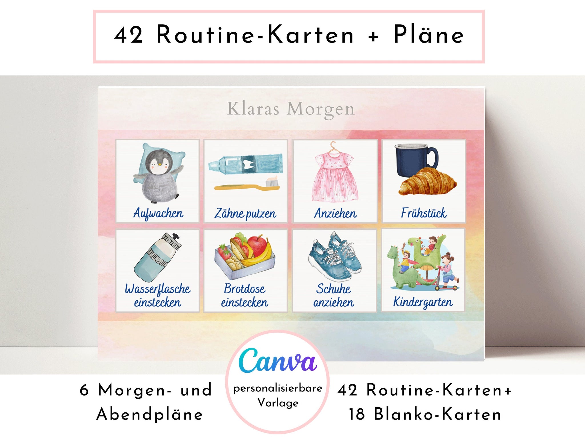 42 Kinder Routine Karten, PDF Sofort-Download, personalisierbar Morgen ...